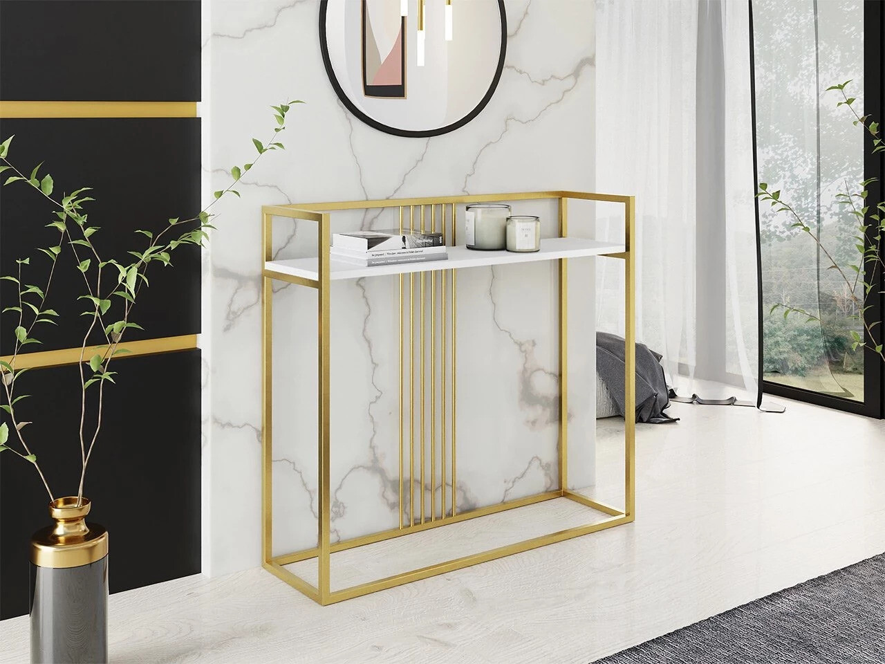 Konsole Oswego 109 (Zelta + Balts) - Viesistabas mēbeles | Mebeles1.lv